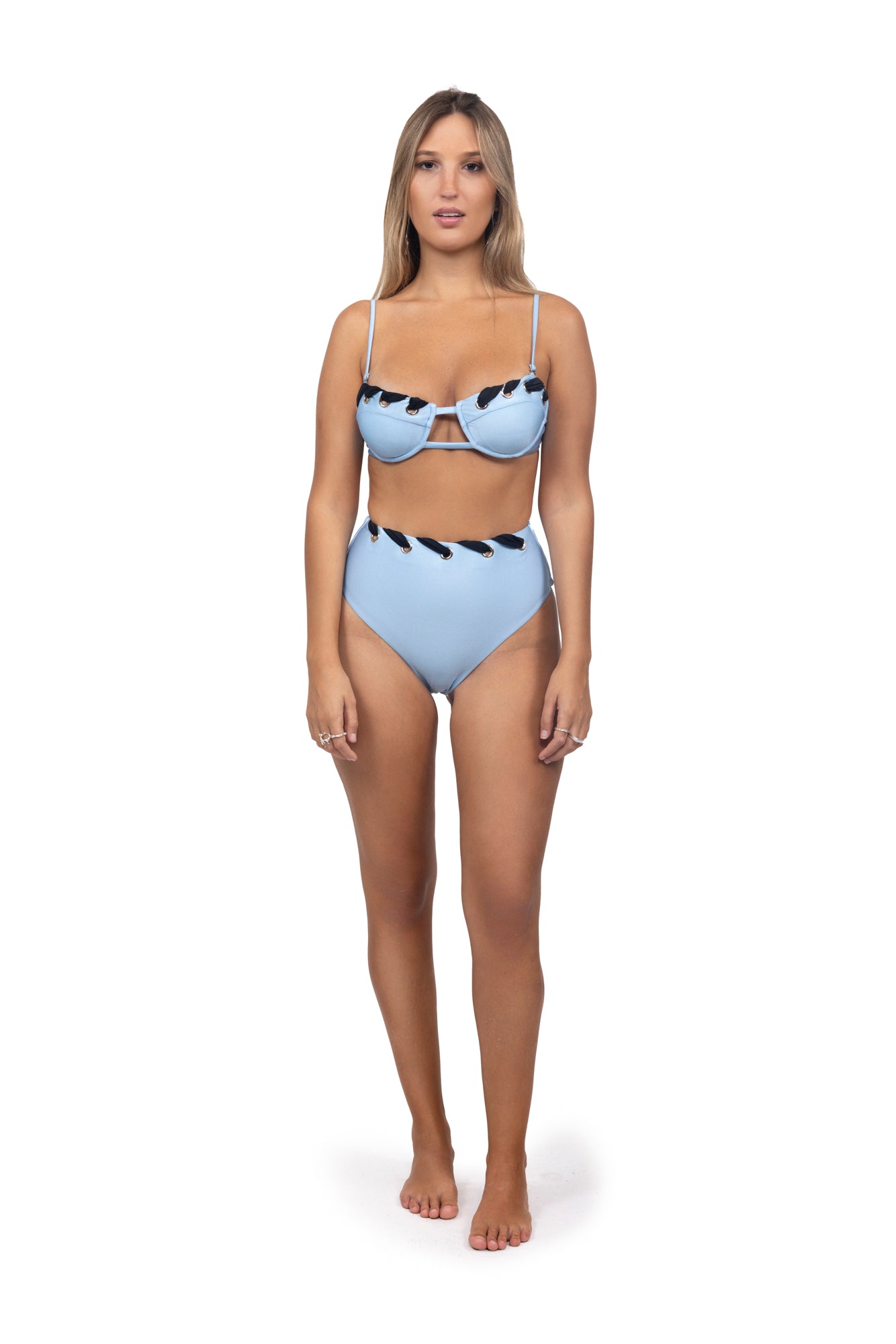 Nora Shiny Blue-Black Lace Bikini Top – Segnen